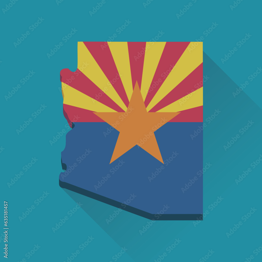 3D flat design map of the US state of Arizona in the colors of the ...