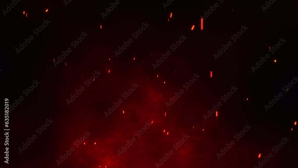 Fire flakes moving on the maroon sky with the feeling of a huge fire ...