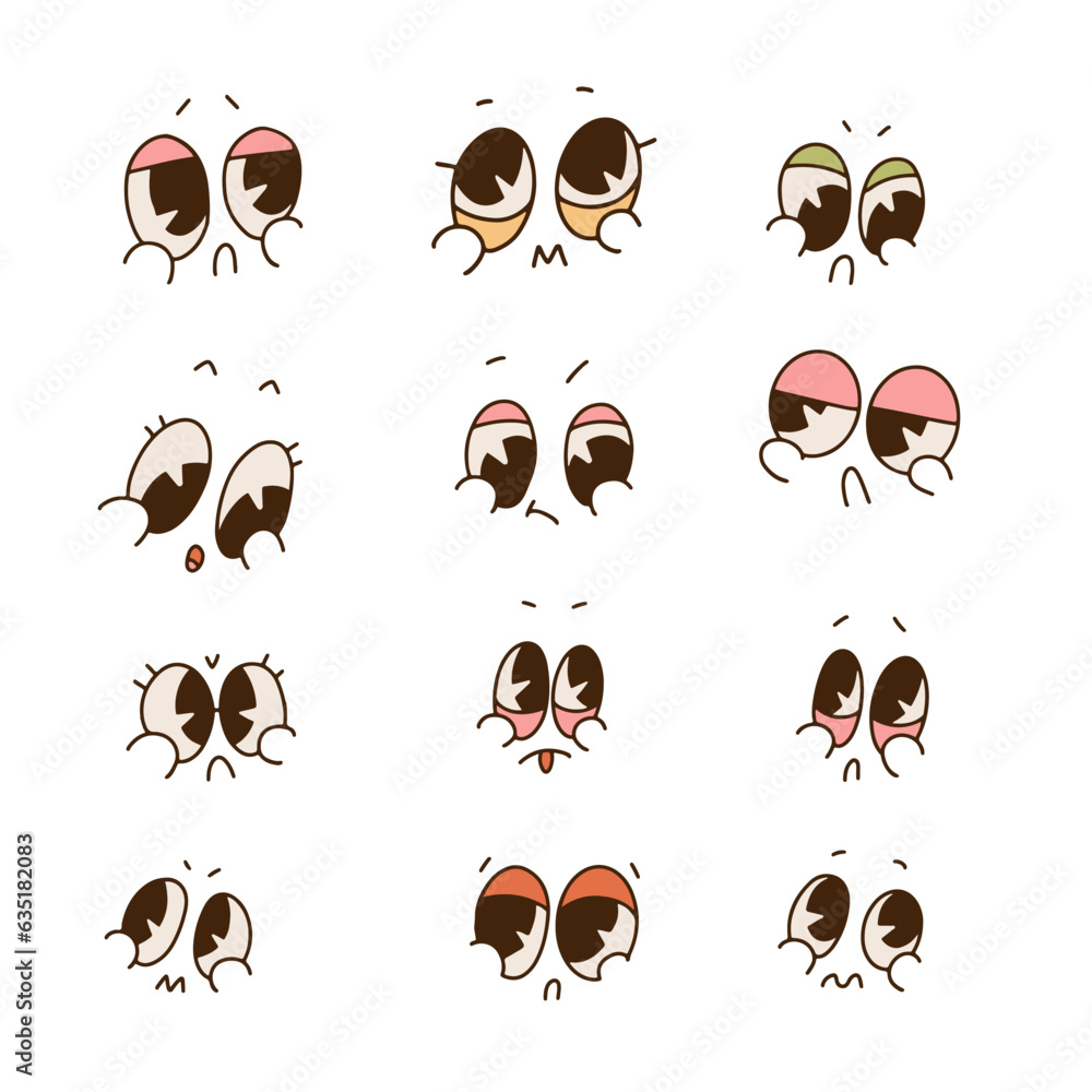 Mascot characters face parts set in retro 30s cartoon style. Cute faces ...