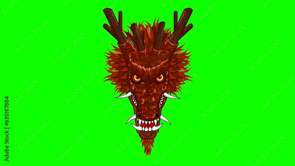 Animation of Chinese dragon head floating with green background ...