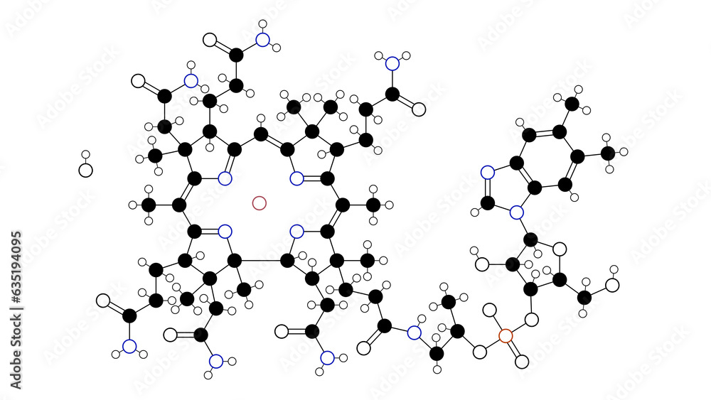 hydroxocobalamin molecule, structural chemical formula, ball-and-stick ...