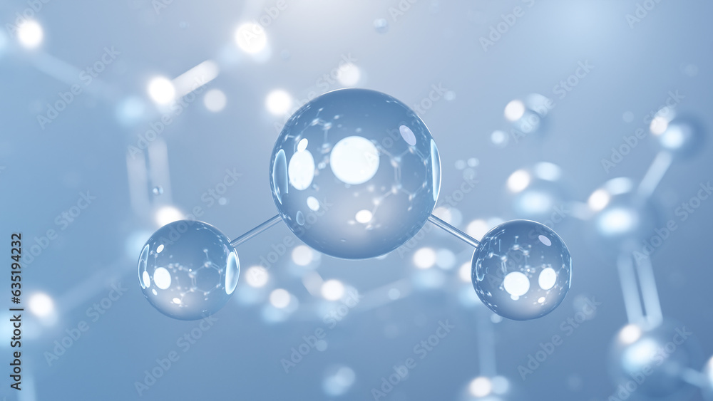water molecular structure 3d, flat model, polar inorganic compound ...