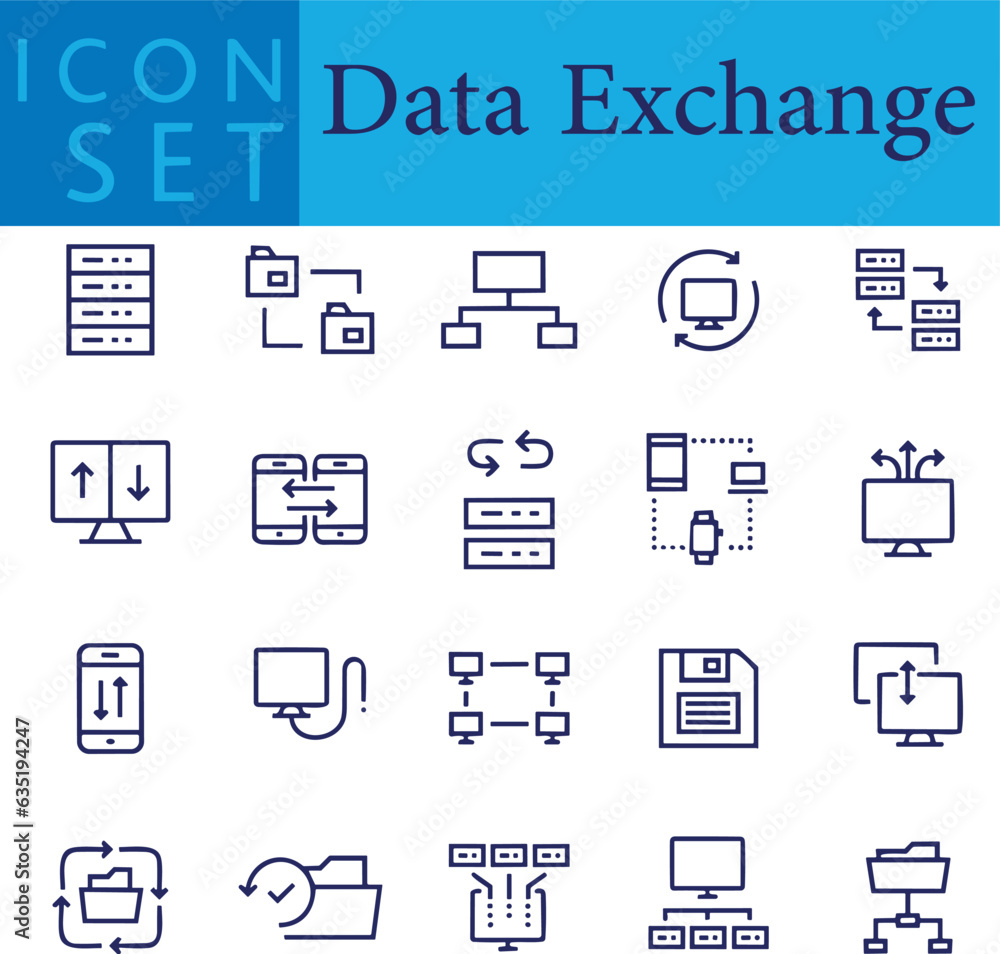 Set of line icons related to data exchange, traffic, files, cloud ...