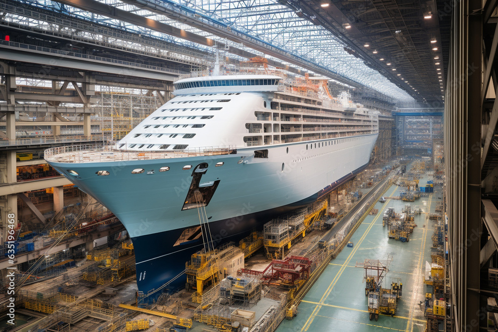 Assembly shop, shipyard for the assembly of cruise liners. Stock Photo ...