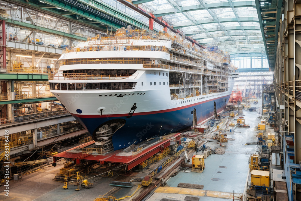 Assembly shop, shipyard for the assembly of cruise liners. Stock Photo ...