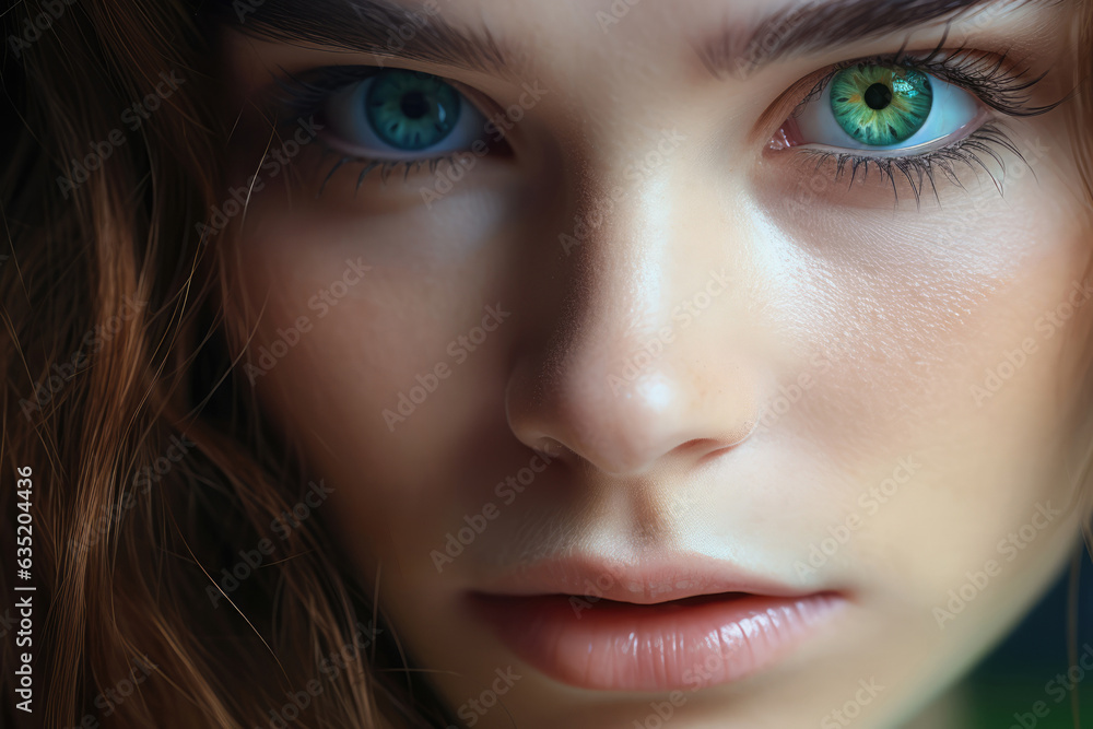 Different Eye Color. Beautiful Young Woman With Heterochromia. Eye ...
