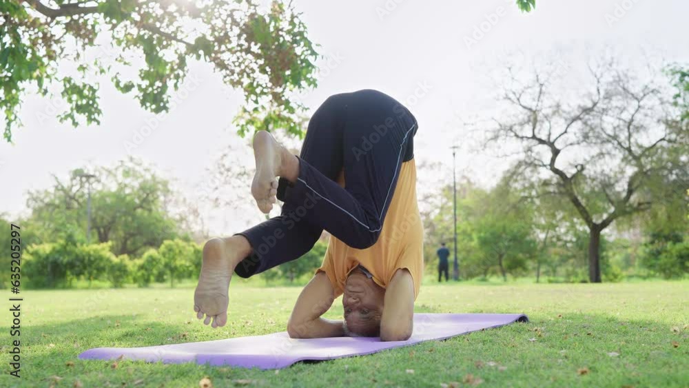 Active Old aged Indian Asian Male or man lifting his legs up to Perform ...