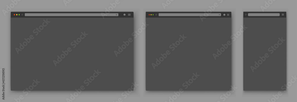 A set of gray browser windows of different shapes on a dark background ...