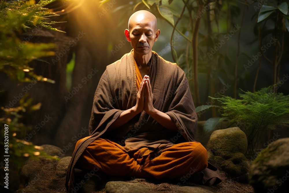 Serene Buddhist Monk: Namaste Mudra in Meditation Stock Photo | Adobe Stock