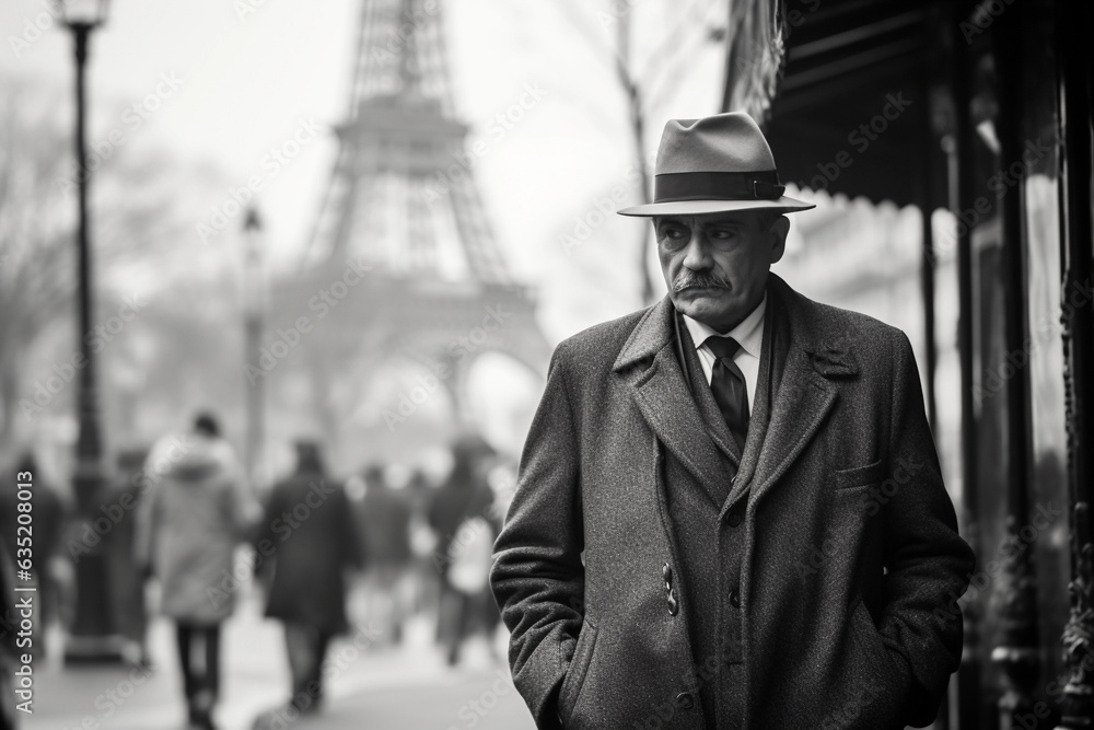 Street scene in Paris, black and white photojournalistic style ...