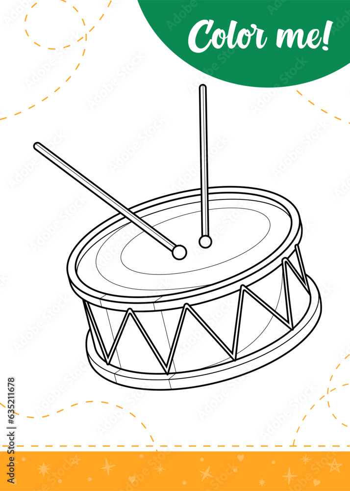 Coloring page for kids with cartoon drums. A printable worksheet ...