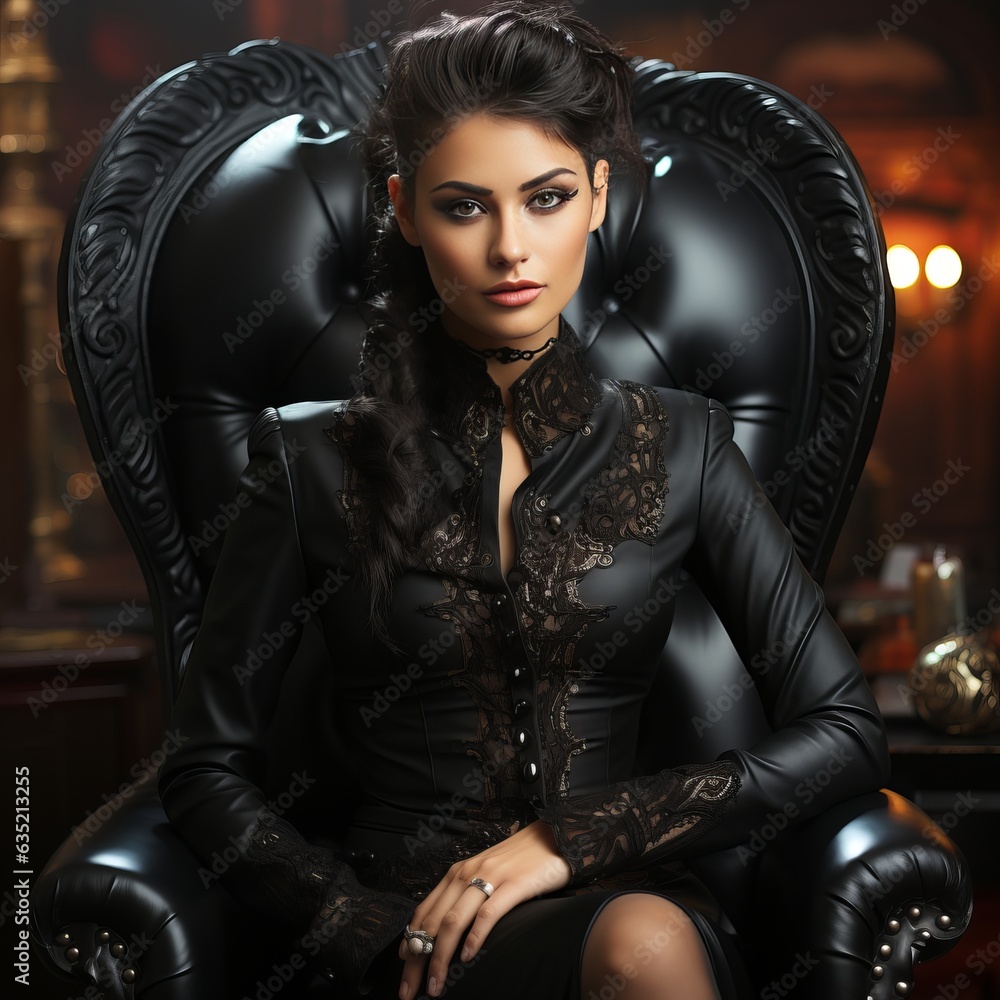 A cheeky woman in leather, a gothic business style for an imperious ...