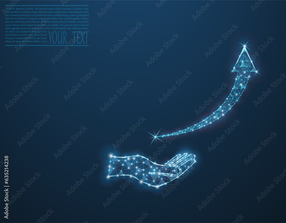 Business arrow up low poly wireframe. Return on the investment chart ...