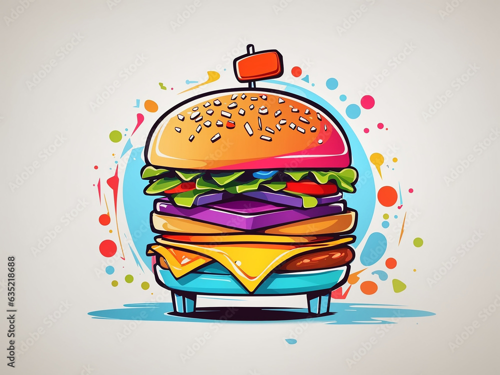 cartoon burger, white background, colorful, t-shirt design, vector ...