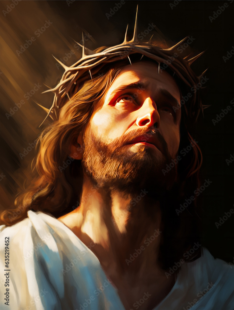 Jesus Christ wearing a crown, a powerful and symbolic representation of ...