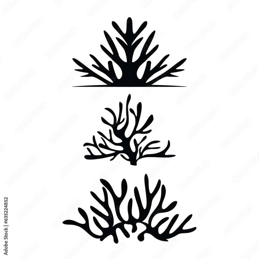 Set of coral reef underwater plants vector. Aquarium alga set, ocean ...