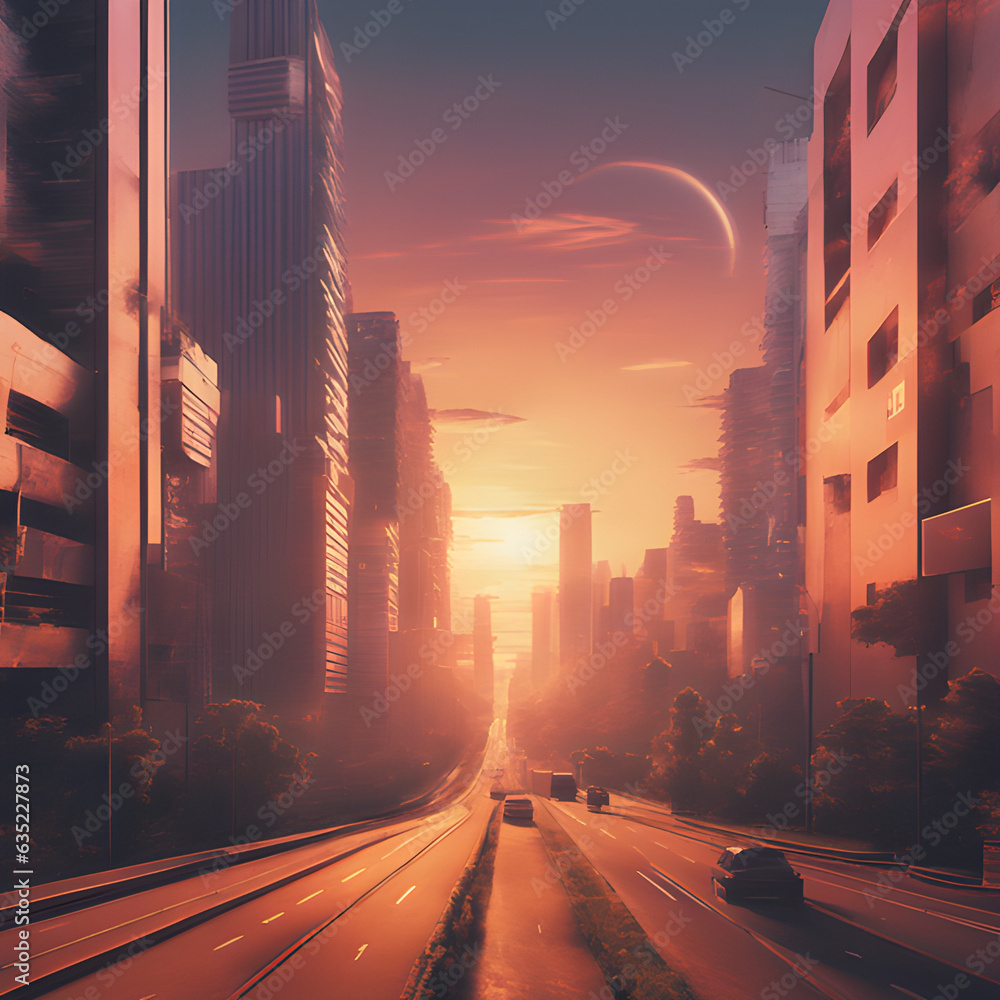 Lo-Fi City Sunset: Ultra High-Quality View for HD Wallpaper Stock ...