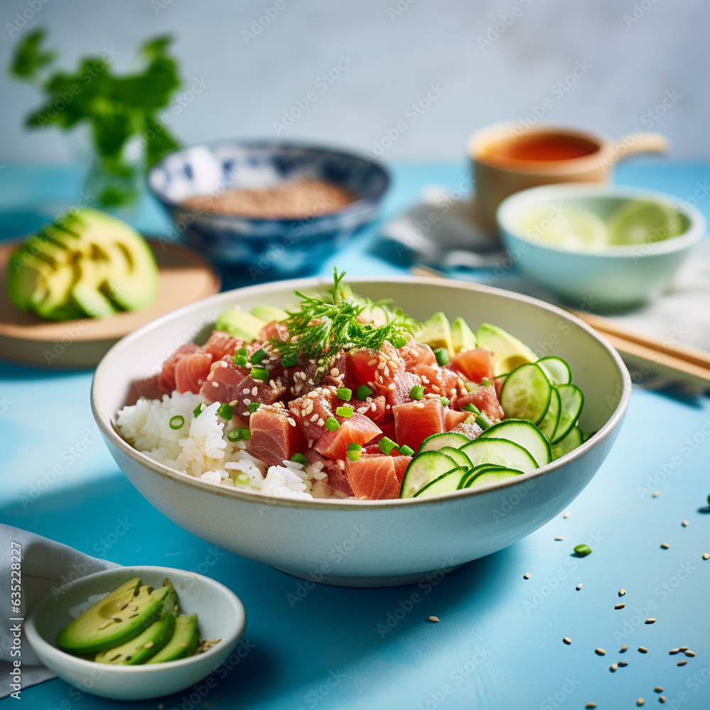 Photo of ahi tuna poke bowls, a traditional Hawaiian food Stock Photo ...