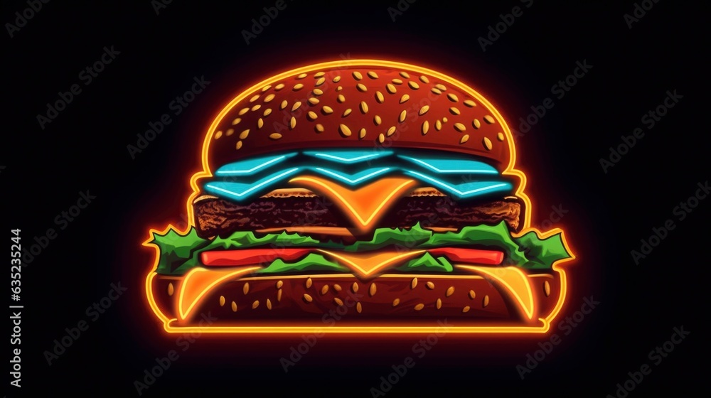 A neon logo of a burger woth the long bread. Generated by ai Stock ...