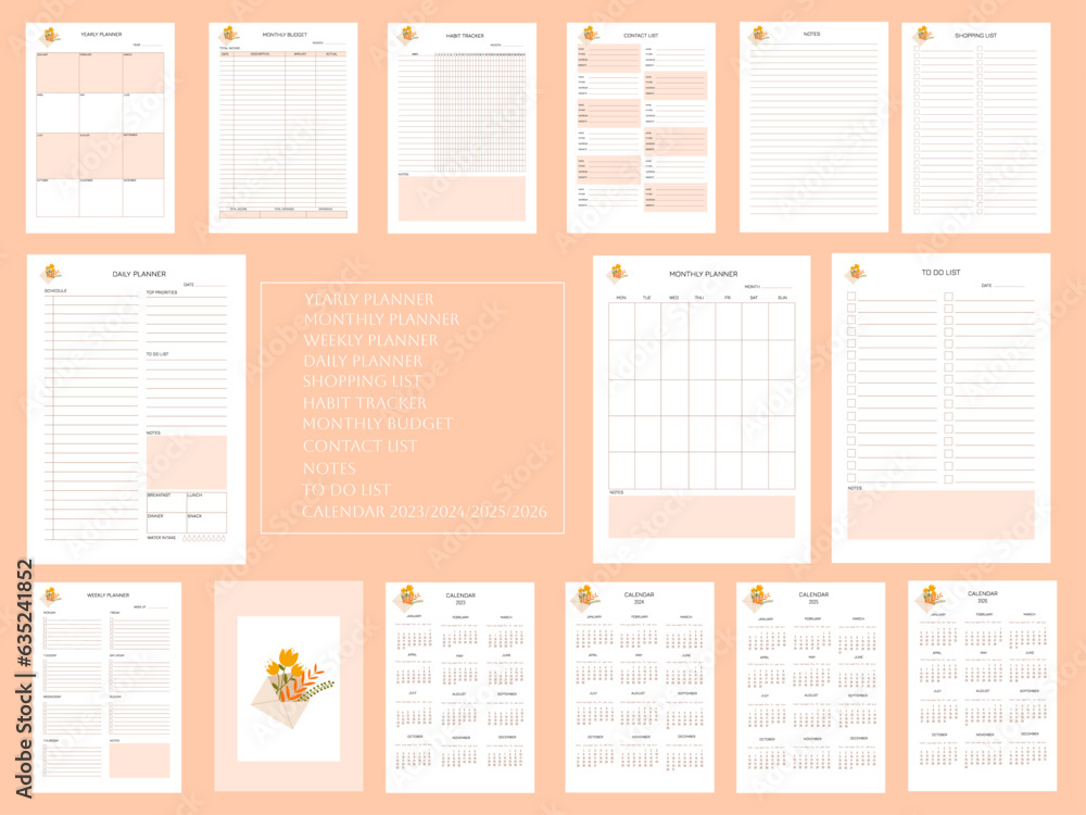 planner flowers pages templates:daily planner, weekly planner,monthly ...
