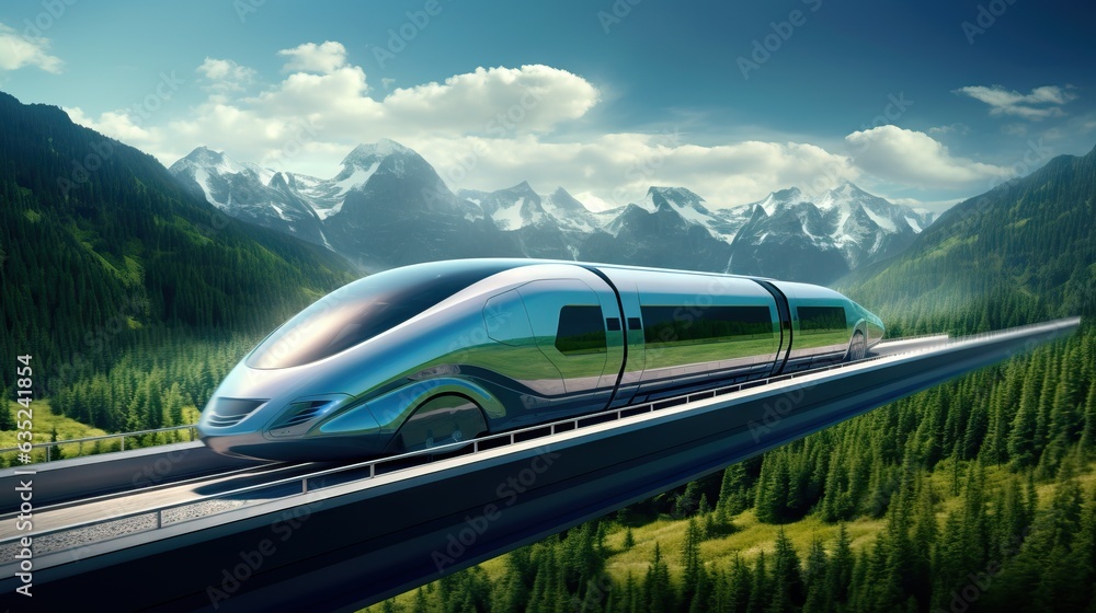 An awe-inspiring image of a magnetic levitation train, illustrating the ...