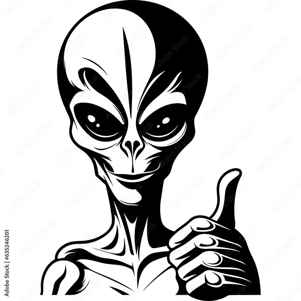 Alien thumbs up portrait black silhouette logo Stock Vector | Adobe Stock