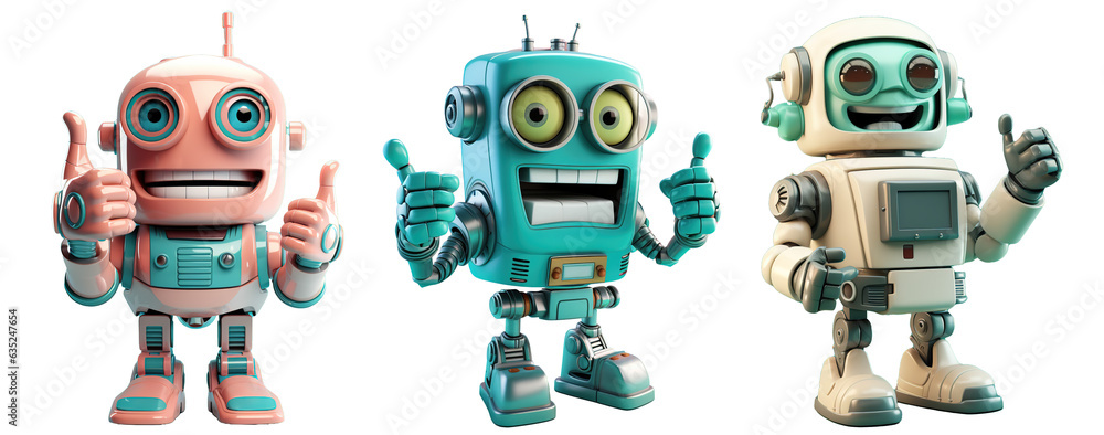 Cute robot with pointing hand and winking eye 3D render character ...