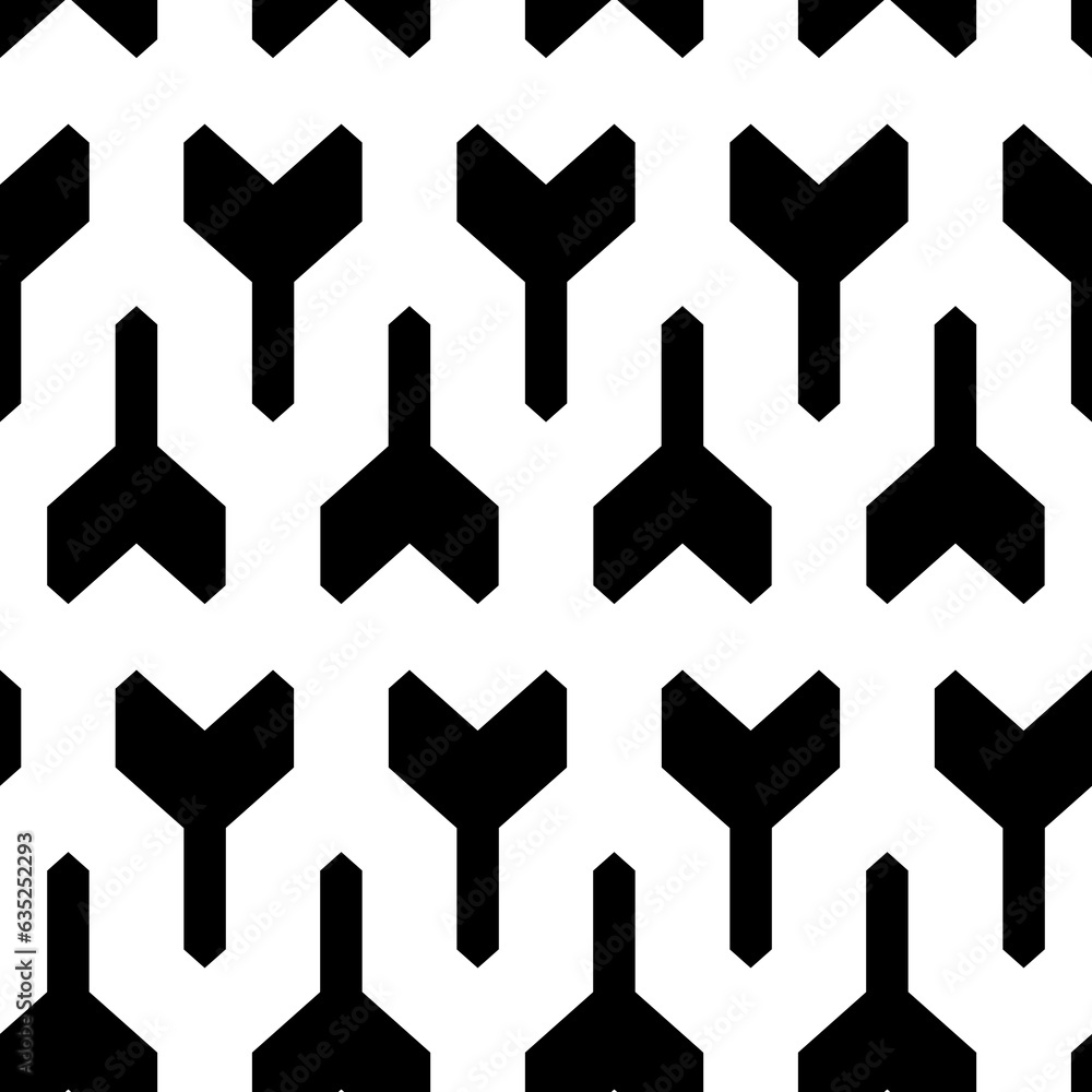 Interlocking three pronged blocks. Repeated black puzzles on white ...