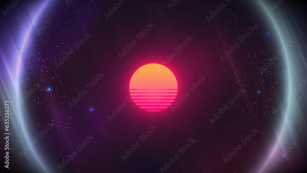 Synthwave Sunset Background. 80s Sun Backdrop. Blue perspective grid ...