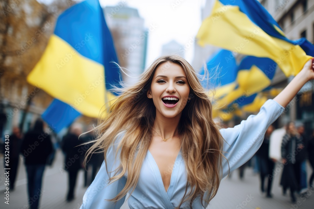 Portrait of overjoyed attractive Ukranian woman standing with excited ...