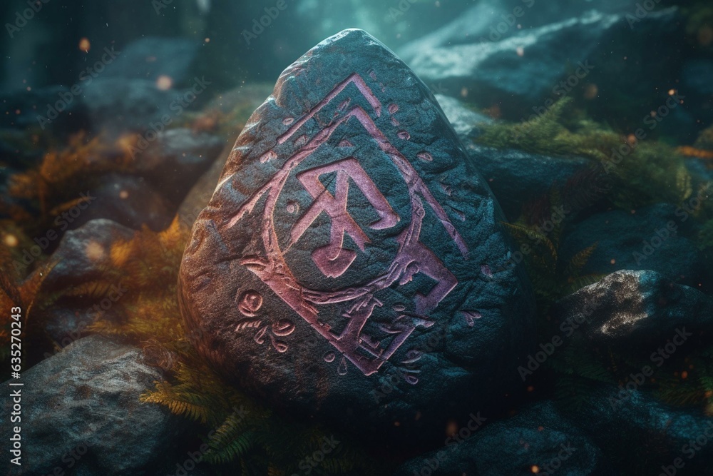 An enchanting stone infused with a viking rune, depicted through ...