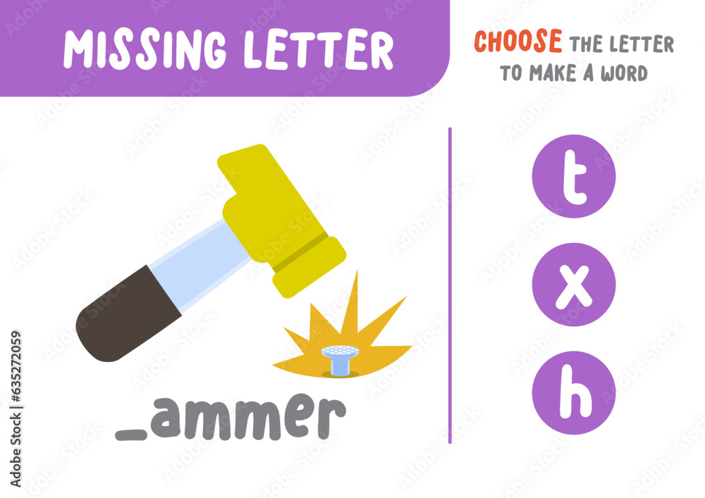 Missing letter (hammer), the alphabet letter vocabulary game for kid ...