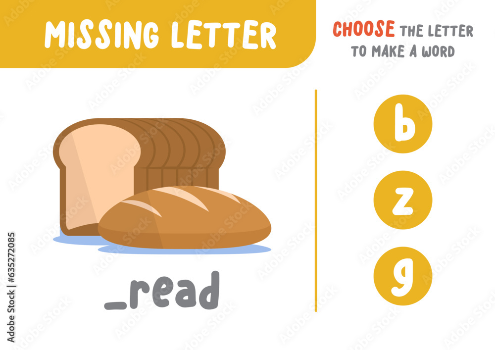 Missing letter (bread), the alphabet letter vocabulary game for kid ...