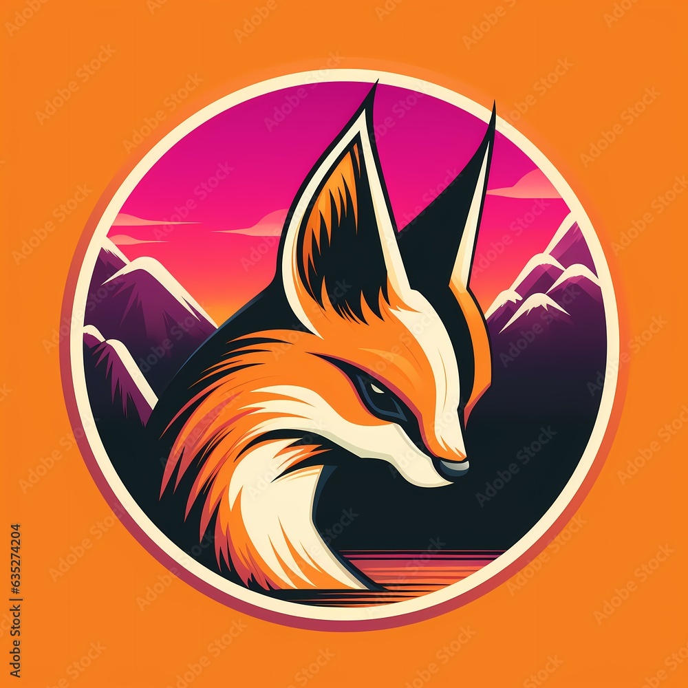 Giant Mythical Creature Head with Pointy Ears Rising from Water. Orange ...