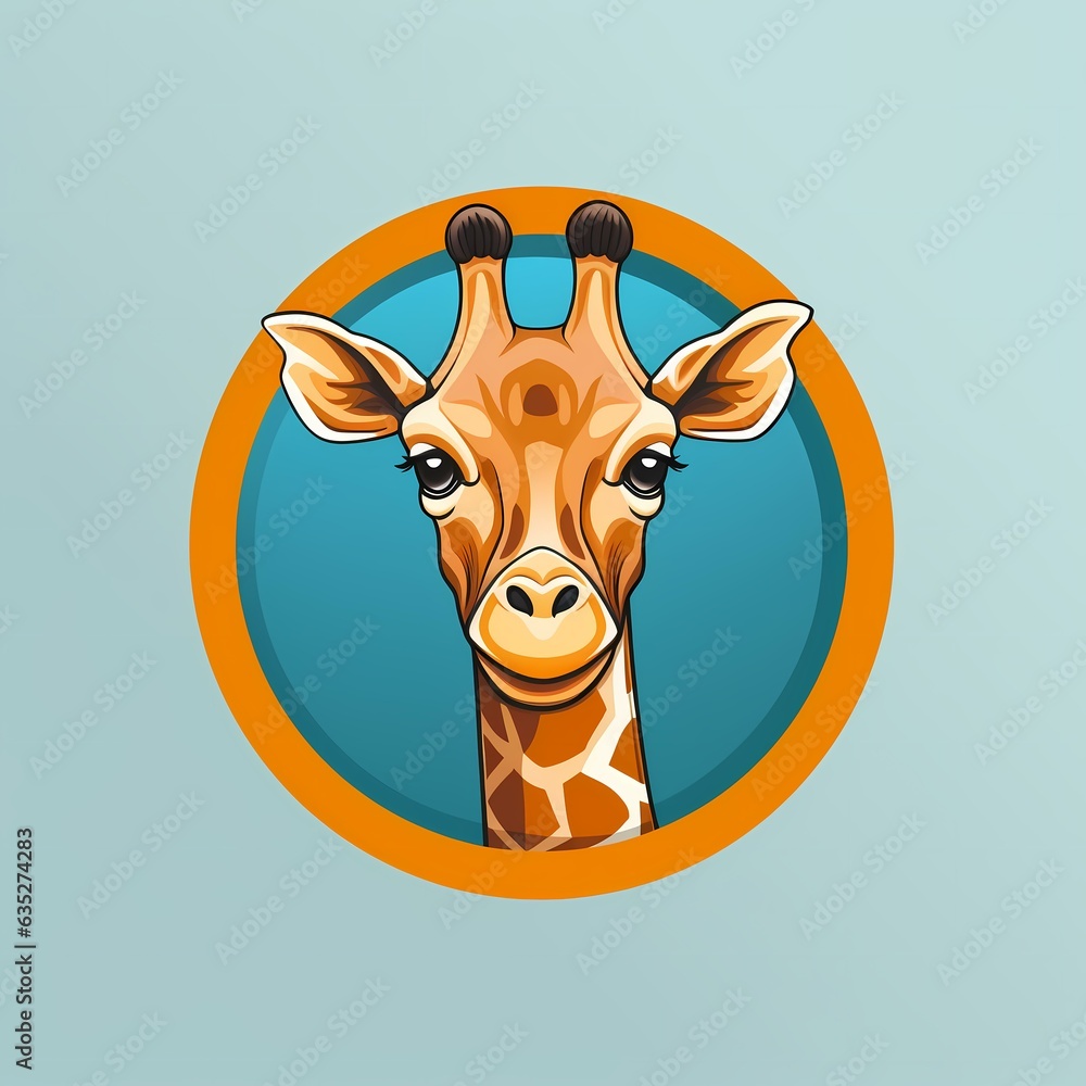 Giraffe Head in Orange and Blue Circle on Light Blue Background. Stock ...