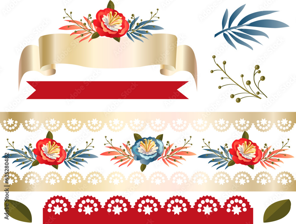 Rosh Hashanah greeting card floral elements set - Jewish New Year ...