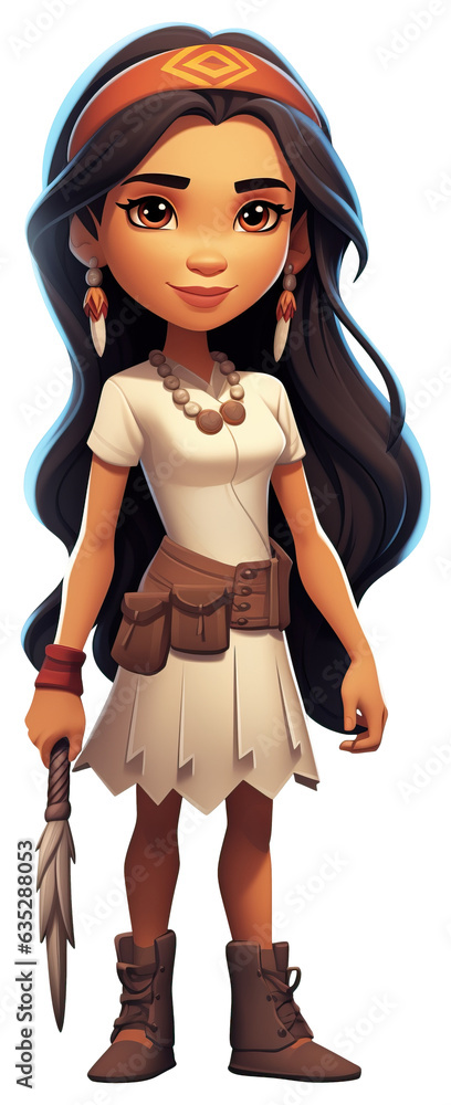 Cute little girl wearing native American indian tribes costume isolated ...