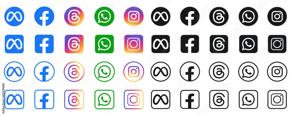 Meta all vector logos of various new updated social media in true color ...