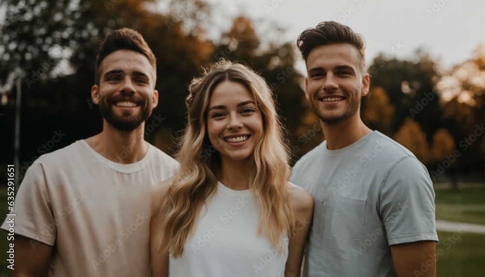 Smiling young woman in polyamorous relationship ENM concept Stock Photo ...
