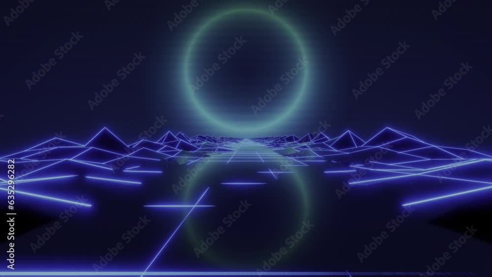 Synthwave animated Background. 80s wireframe Landscape. Retro Future ...