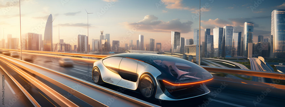 futuristic self driving car in highway, futuristic concept, ultra HD ...