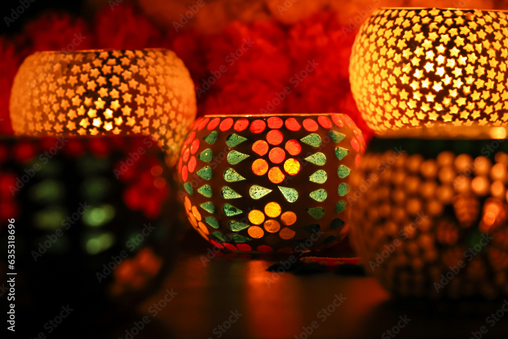 Diwali celebration Indian festival of lights Diya oil lamp lantern ...