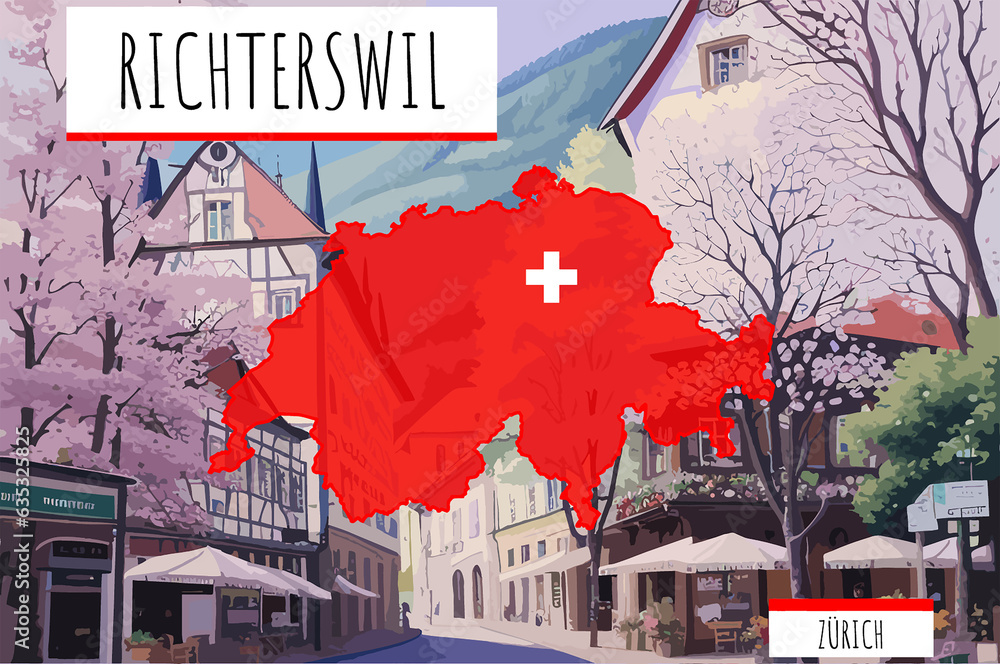 Richterswil on a Swiss map with a scene in Switzerland Stock-Foto ...