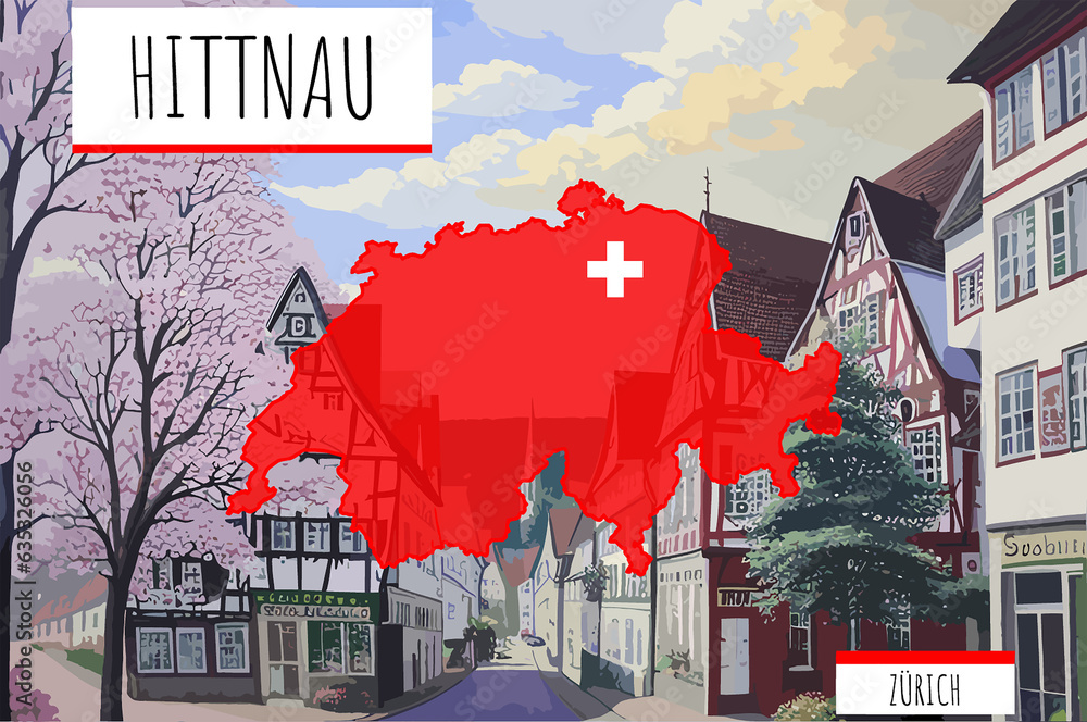 Hittnau on a Swiss map with a scene in Switzerland Stock Photo | Adobe ...