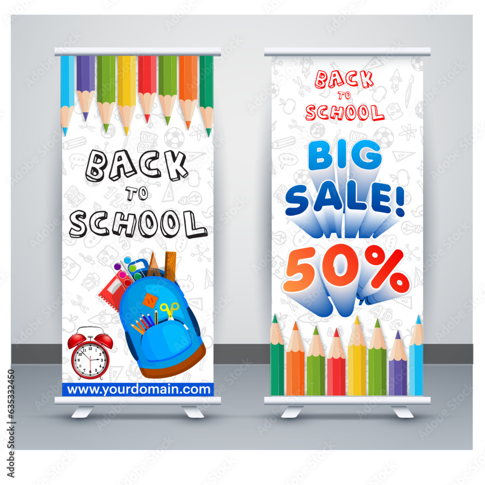 Back to School roll up banner template design. Education stand banner ...