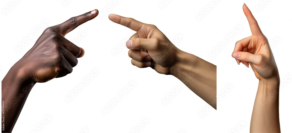Collection of hands pointing. Isolated on transparent background Stock ...