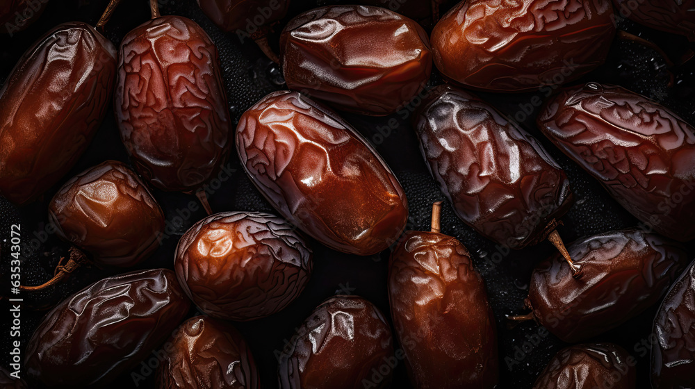 Heap of fresh, ripe dates glistening Stock Photo | Adobe Stock