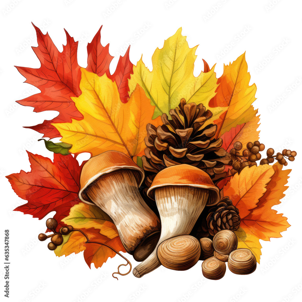 autumn leaves and acorns on white clipart watercolor clip art water ...