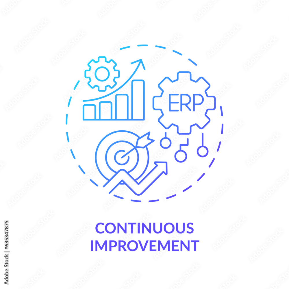 Gradient continuous improvement icon concept, isolated vector, enterprise resource planning thin ...
