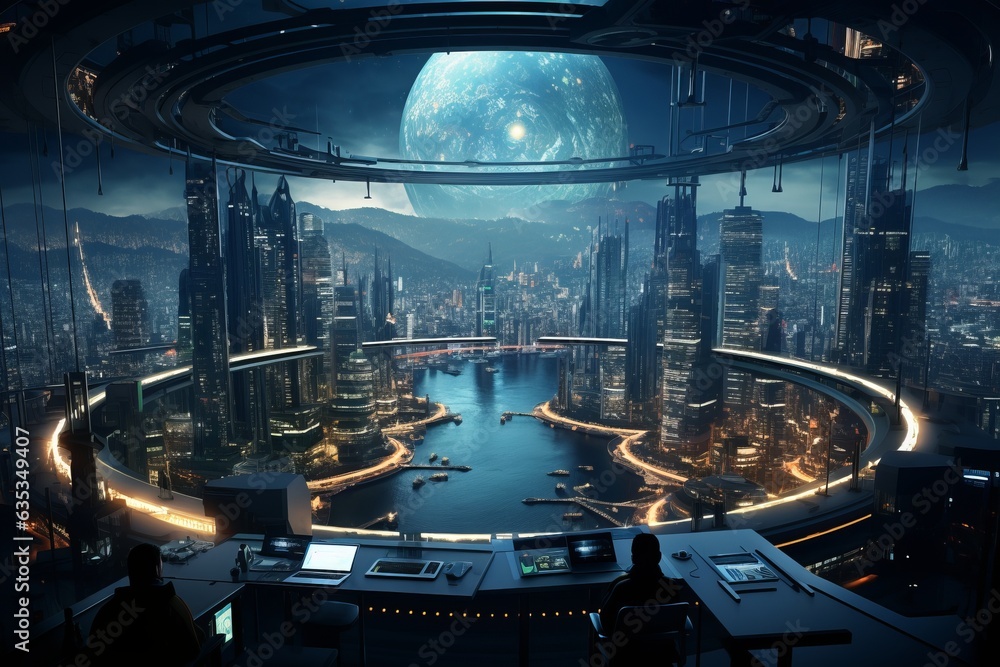 Cyberpunk Mega Corporation Headquarter, Generative AI Stock Photo ...